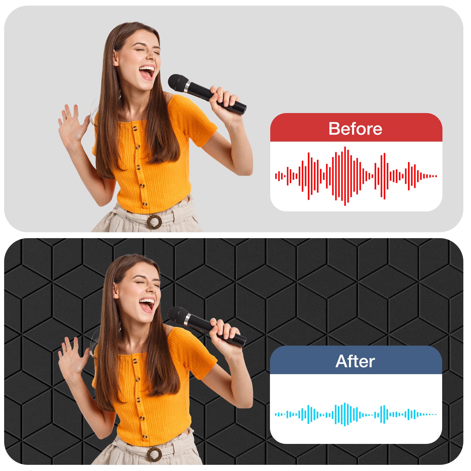 6 PACK Y-Lined Acoustic Foam,Self-adhesive Sound Proof Panels,12 X 10.5 X 0.4 Inches Sound Proof Foam Panel,High Density Fireproof Wall Panels(BLACK)