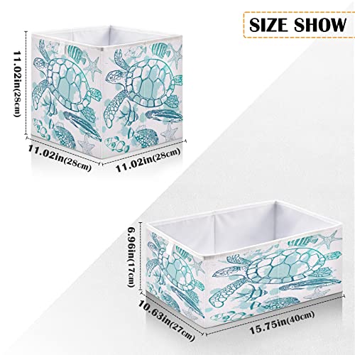 Blueangle Sea Turtle Starfish Cube Storage Bin, 11 x 11 x 11 in, Large Collapsible Organizer Storage Basket for Home Décor(878)