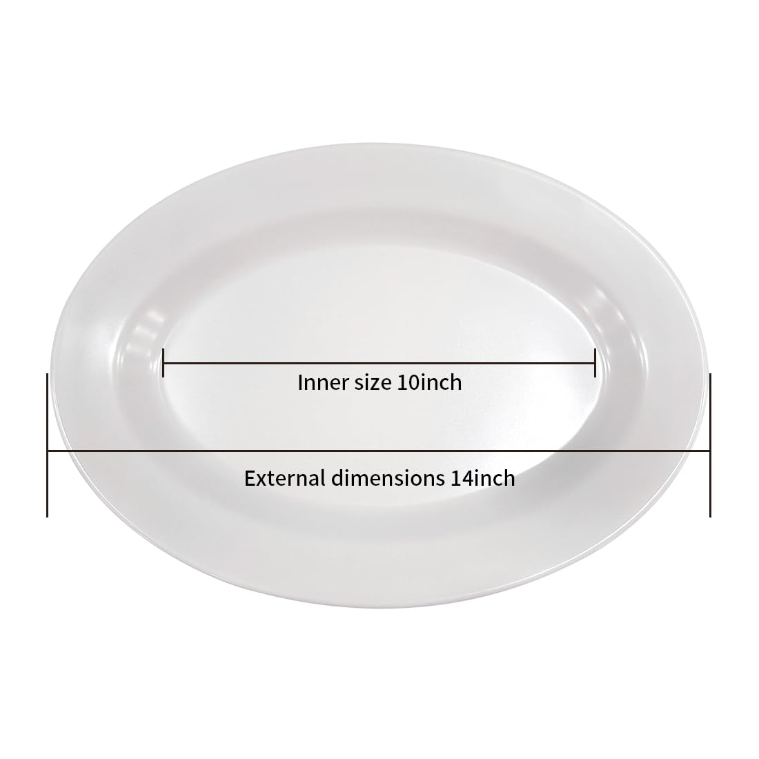 AEEISHOMEREFORM 4 Pack Melamine Oval Platter, 14" x 10" Restaurant Serving Plate Trays Large Dinner Plates for Fish, Steak, Chicken, Barbecue, Party, White (White, 4 PCS)