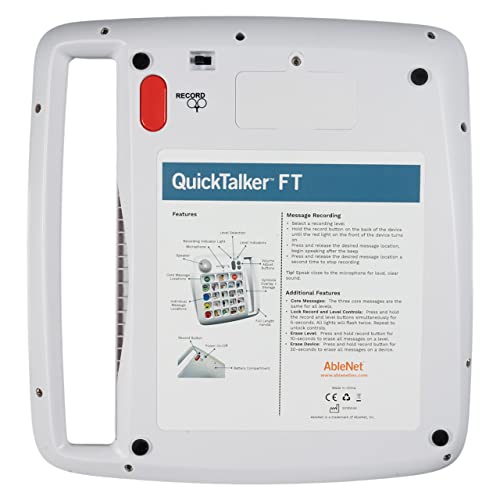 AbleNet QuickTalker 12 - Portable Multi-Message Speech Device with FeatherTouch Technology, 48 Messages, 5 Recording Levels, and Durable Design, AAC Communication Device for Non Verbal Kids & Adults