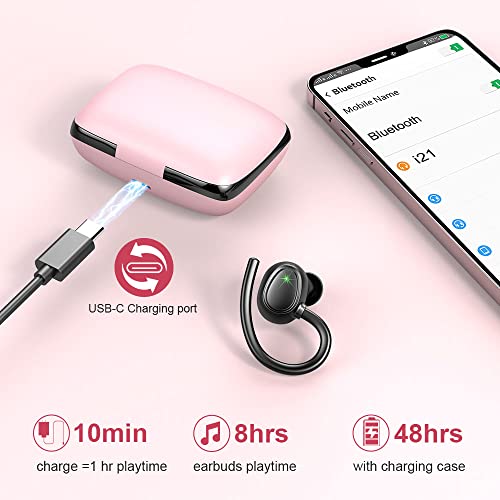 Bluetooth 5.3 Headphones Wireless Earbuds with Mic IP7 Waterproof Sport Earphones Over Ear Buds Stereo Deep Bass with Earhooks, Noise Cancelling Earbud for Workout/Running iOS Android TV Phone Laptop
