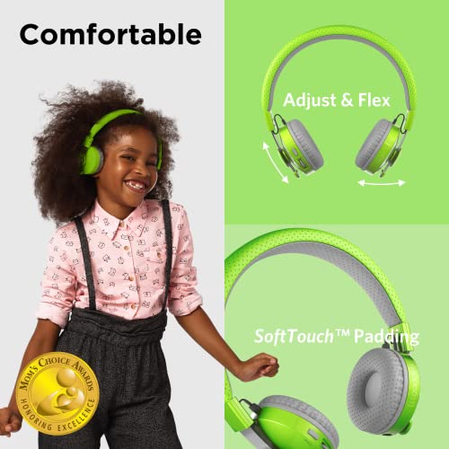 LilGadgets Untangled Pro Wireless Headphones for Kids, On-Ear Bluetooth Headphones with Built-in Microphone, No More Tangled Wires, Kids Headphones for School, Green