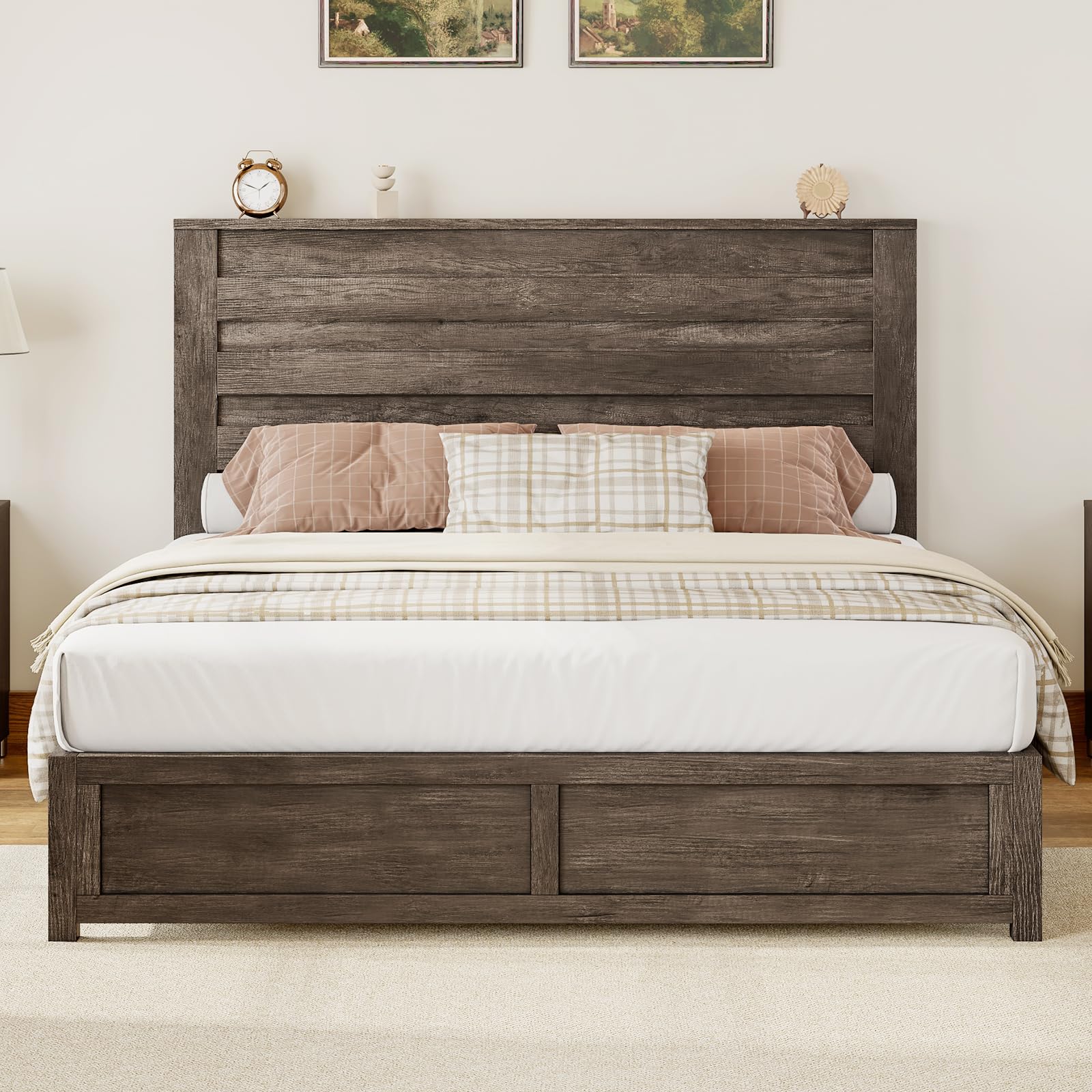 Albott Queen Size Farmhouse Bed Frame with 49" Headboard, Platform Bed Frame with Wood Slats Support/No Box Spring Needed/Easy Assembly, Rustic Grey