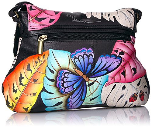 Anna by Anuschka womens Anna Anuschka, Handpainted Leather Medium Flap Body-lovely Leaves Cross Body Handbag, Lovely Leaves, One Size US