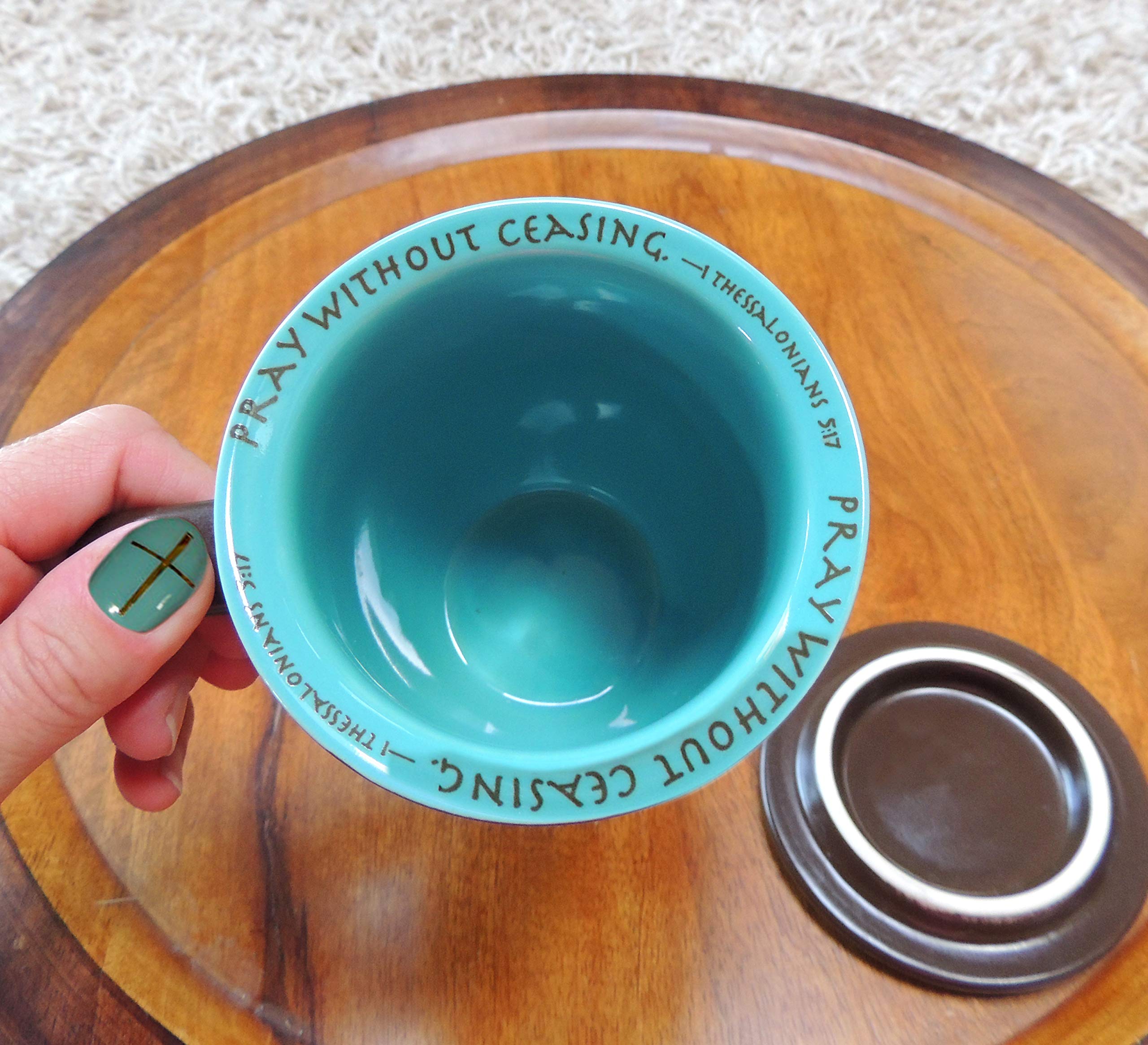 Abbey Gift Prayer Changes Everything Coaster Brown and Blue, 1 Count, Dishwasher Safe Mugs For Coffee and Tea, Includes Bible Verse, "4 x 4.38""" (52892),14 ounce