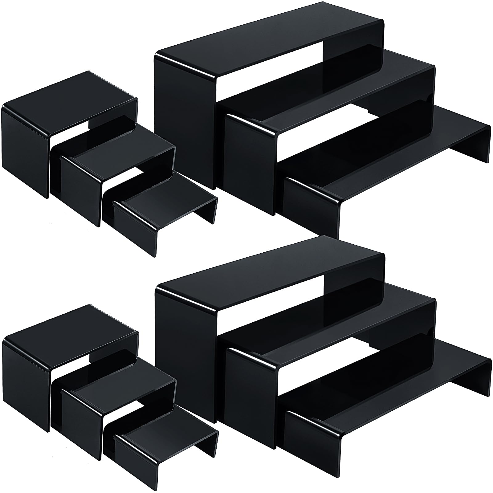 4 Set Acrylic Display Risers Medium and Large Display Stand Shelf Acrylic Risers for Display Cupcake Acrylic Riser Showcase Figure Jewelry Collectibles Stands Desktop Shelf for Organize (Black)