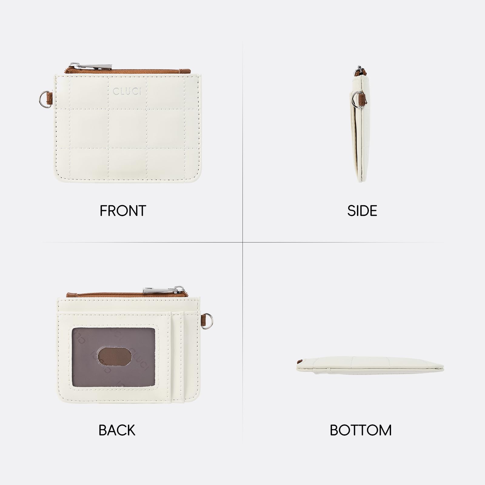 CLUCI Small Quilted Coin Purse Leather RFID Blocking Card Holder Slim Wristlet Wallets for Women Zipper Pocket