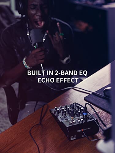 4 Channel Audio Mixer, ALABS DJ Mixer Sound Board for PC, Karoake Mixer Amplifier Mixer Audio, Podcast Mixer, XLR Interface Mixing Console with OP-AMP/Mic Preamps/Phantom/2-band EQ, TABLE4