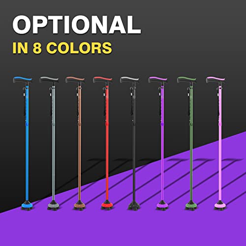 BeneCane Walking Cane for Men & Women Walking Stick for Seniors Folding Canes Quad Cane Adjustable Lightweight Sturdy Free Standing Collapsible Heavy Duty with Soft TPR T-Handle and Travel Bag(Purple)