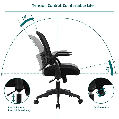 Armless Desk Chair - Small Home Office Chair with Wheels, PU Leahter Low Back Vanity Chair with Lumbar Support, Adjustable Height 360° Rolling Swivel Computer Task Chair Without Arm for Small Space