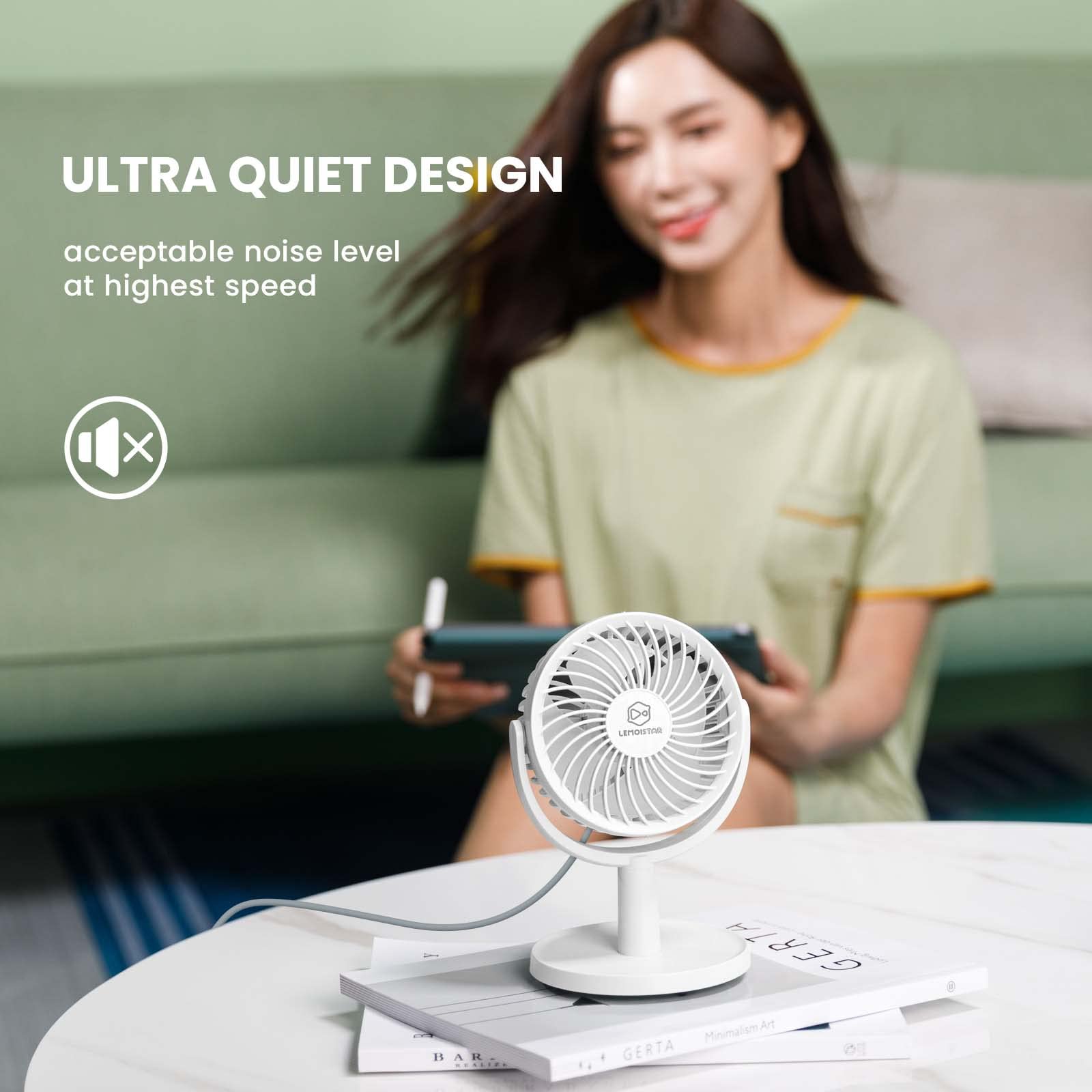 4 Speeds Strong Desk Fan with Elegant Apperance, Personal Portable Mini USB Fan, Quiet, 310 Degree Rotation, Detachable, Easy to Clean, Lightweight, 4 inch, for Bedroom, Desk, Home⦠B08QTX4K7L