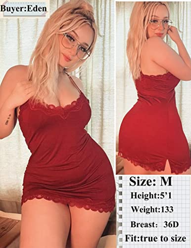 Avidlove Sexy Nightdress V Neck Lingerie Sleepwear Dark Red S