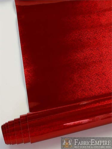Fabric Empire Small Sparkle RED Vinyl Upholstery Hologram Glossy Fabric 54" Wide Sold by The Yard