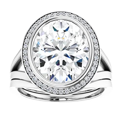 4 CT Oval Cut VVS1 Colorless Moissanite Engagement Ring Set for Women Bridal Rings Set Handmade Bezel Moissanite Wedding Gifts Anniversary Promise Her 925 Sterling Silver