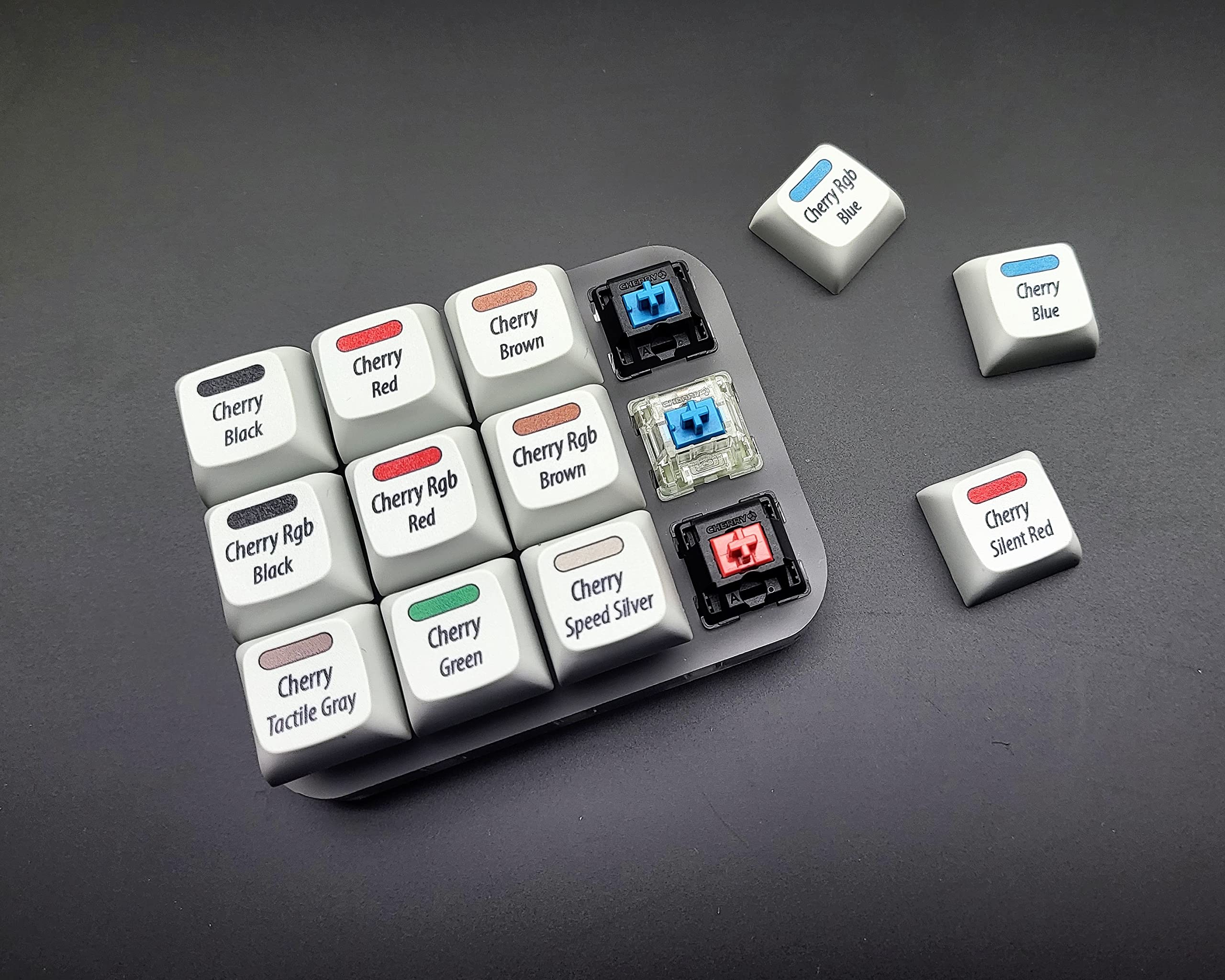 Max keyboard Cherry MX Switch Tester Switch Sampler Mechanical Keyboards 12-Key Switch Testing Tool (Printed PBT Keycaps with Cherry MX keyswtich Color Included)
