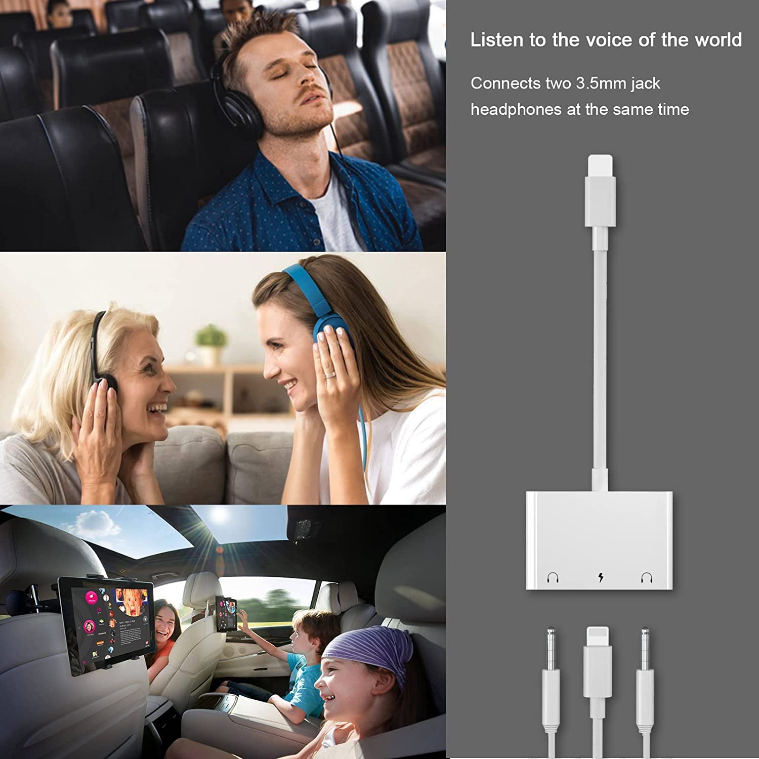 USB C to 3.5mm Headphone Adapter,3 in 1 Dual Headphone Audio Jack Splitter with PD Fast Charging Port for Samsung Galaxy S22 S21 S20 S10 S9,2018 iPad Pro,Google Pixel 4,HTC,Huawei etc (White)