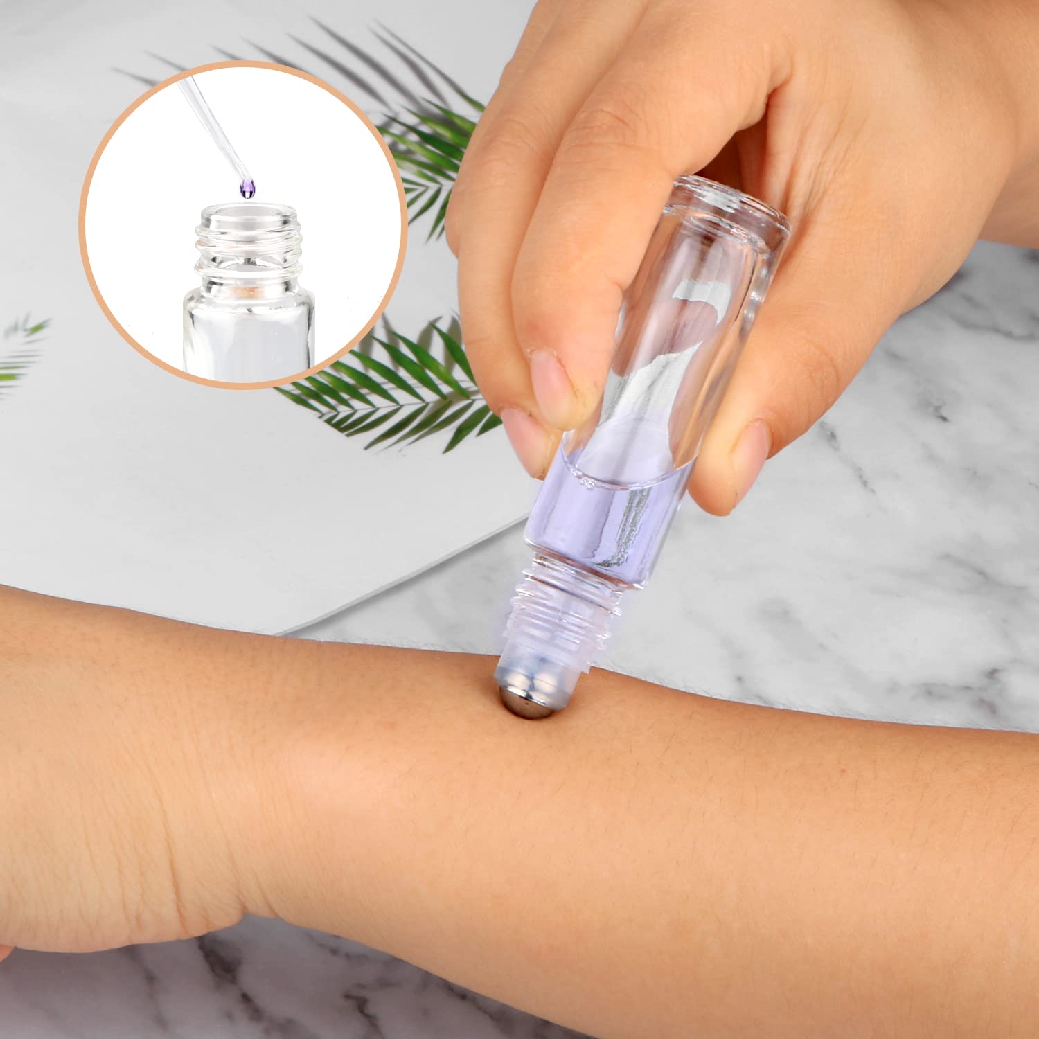 Clear Refillable Glass Empty Roll on Bottles Roller Bottle,10ml Bamboo Roll On Bottle For Essential Oils Perfume Sample Bottles With Stainless Steel Roller Ball &Bamboo Cap,12pcs