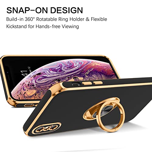BENTOBEN iPhone Xs Max Case, Phone Case iPhone XsMax, Slim Fit Sparkly Kickstand Ring Holder Design Shockproof Protection Soft TPU Bumper Drop Protective Girl Women Boy iPhone Xs Max Cover, Black/Gold