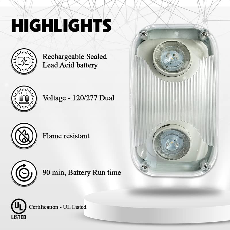 Ciata Led Emergency Lights for Business with Battery Backup, Outdoor Emergency Lighting Commercial in Thermo Plastic Housing with Two Halogen Ultra Bright Lamp Heads, Emergency Egress Light