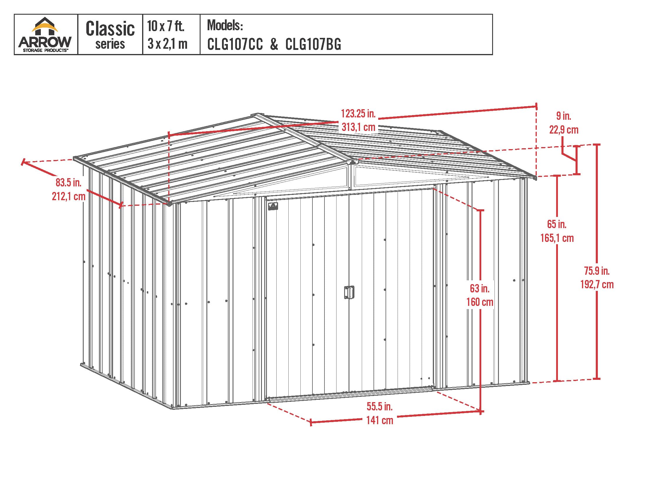 Arrow Sheds 10' x 7' Outdoor Steel Storage Shed, Blue