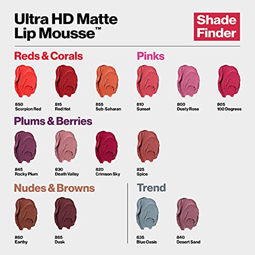 Revlon Ultra HD Lip Mousse Hyper Matte, Longwearing Creamy Liquid Lipstick, in Pink 100 Degrees (805), 0.2 oz