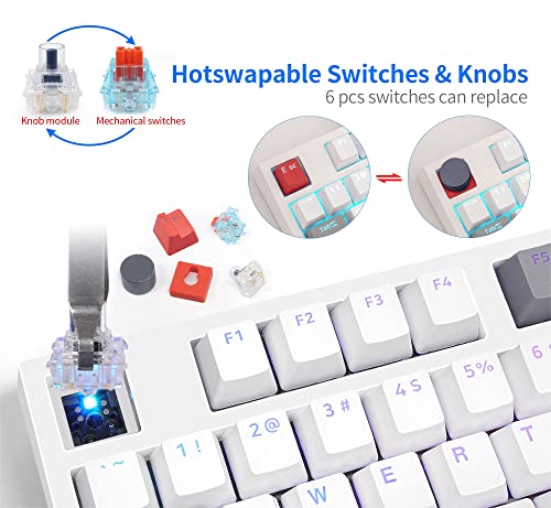 BOYI GK75 Tri-Mode 75% Keyboard with Knob Hot Swappable RGB Gaming Keyboard,2.4Ghz/Bluetooth 5.0/Wired Keyboard 80 Keys Programmable Mechanical Keyboard(Skyloong Red Switch,Cool-Red Theme)