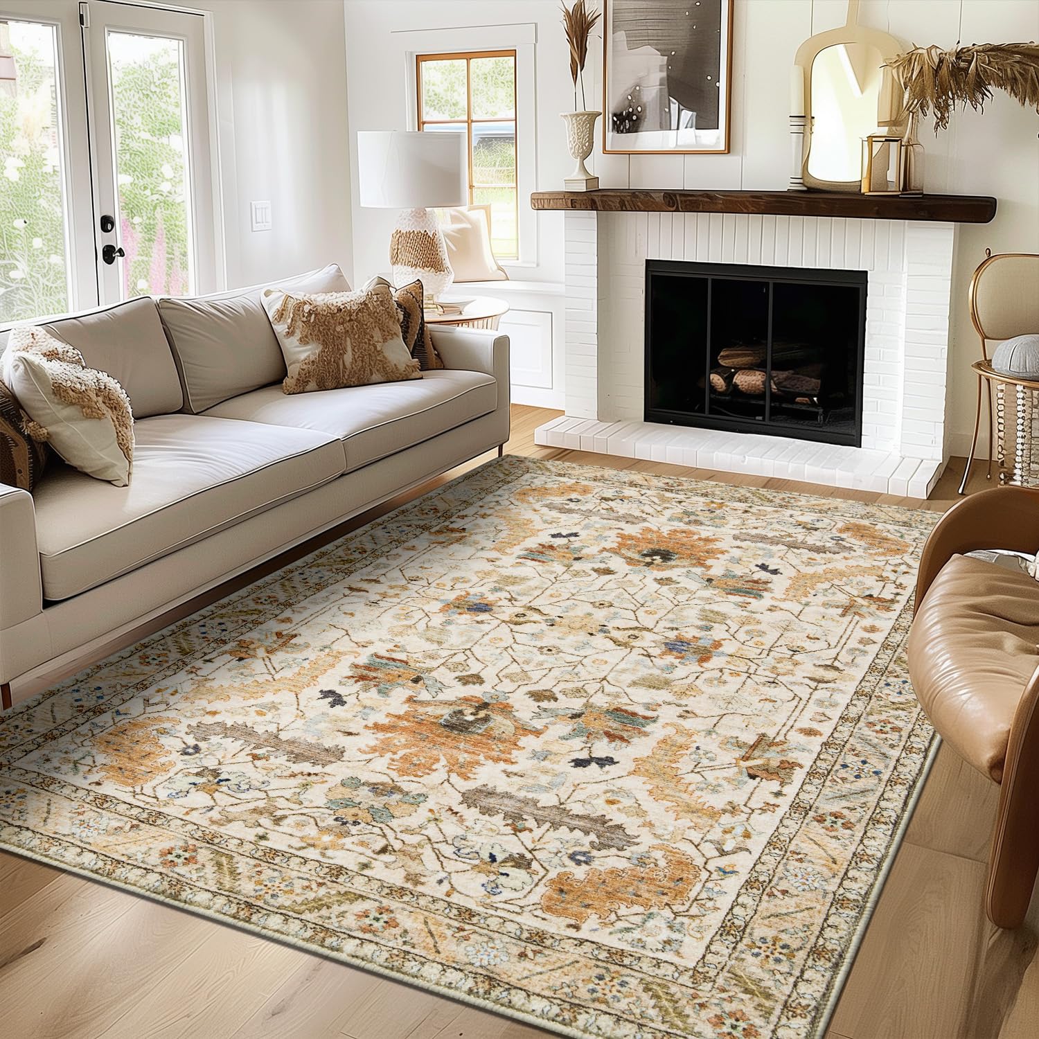 5x7 Area Rugs for Living Room, Washable Non-Slip Bedroom Rug, Stain Resistant Low Pile Soft Kids Nursery Rug, Vintage Farmhouse Non-Shedding Area Rug, Carpet for Dining Room Dorm Playroom