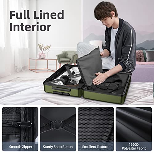 BEOW Luggage Sets 4-Piece (16/20/24/28)" Expandable Suitcases with Wheels PC+ABS Durable Hardside Luggage Clearance OliveGreen