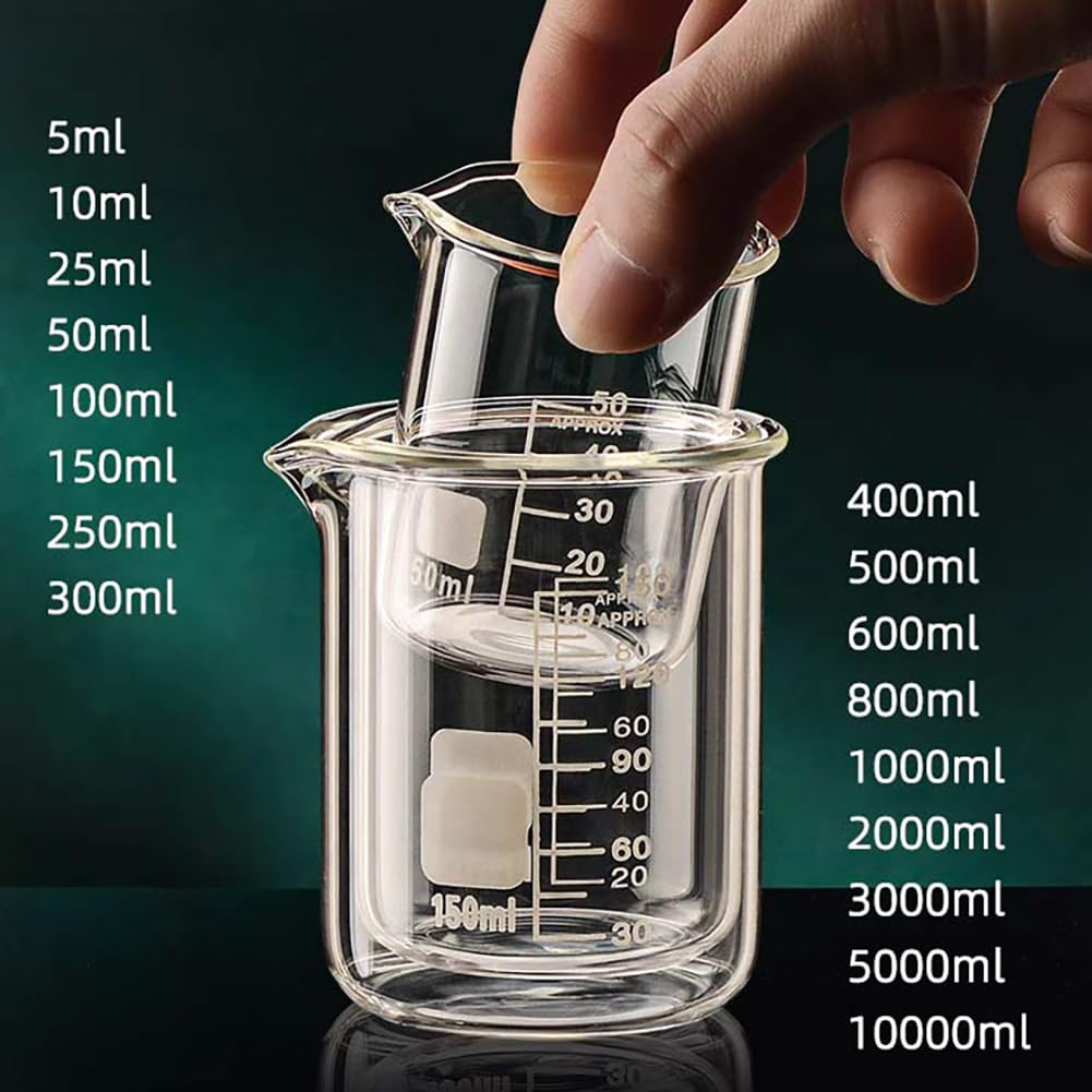 KNMNIU 50ml Low Form Glass Beaker, 3.3 Borosilicate Glass Graduated Printed Scale Measuring Cups with Spout for Kitchen Lab Liquids,4 PACK