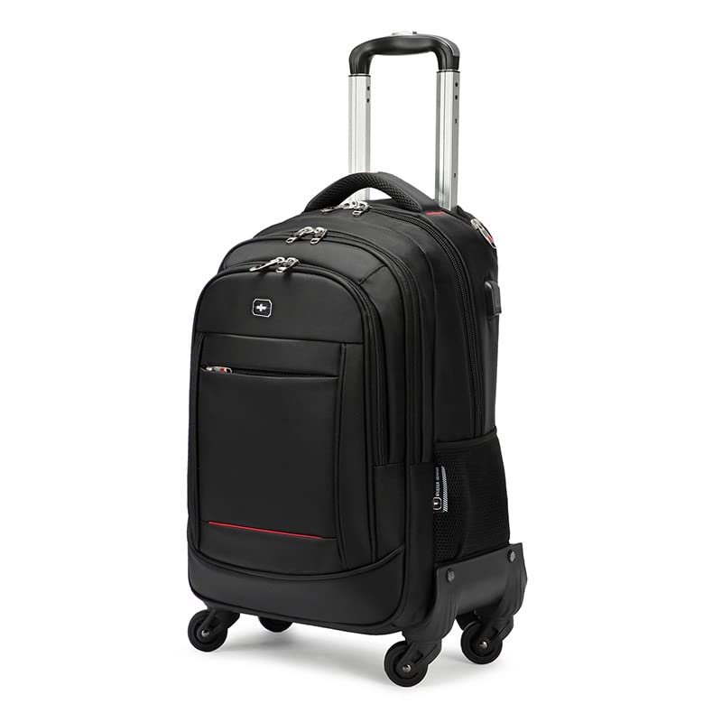 AOPMGOE 22″Water Resistant Rolling Wheeled Backpack Detachable wheeled Laptop Compartment Bag with USB Charging Port (Black, 22 inch)