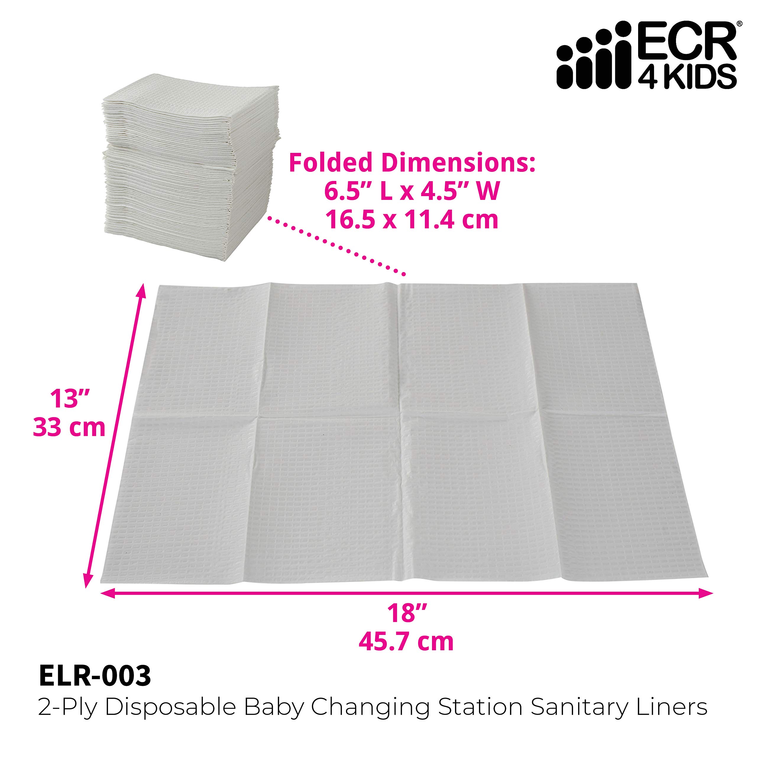 ECR4Kids ELR-18004 Wall-Mounted Baby Changing Station, Fold-Down Diaper Change Table & ELR-003 2-Ply Tissue and Poly Disposable Sanitary Liner for Baby Changing Stations, 18" x 13", 500-Pack - White