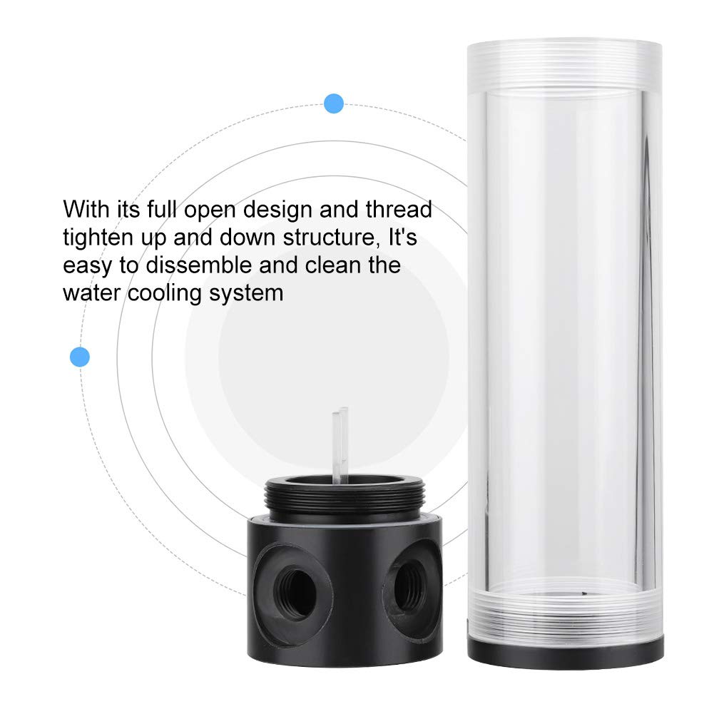 Water Cooling Reservoir, PC Water Reservoir 190mm*50mm Diameter G1/4'' POM Cylindrical CPU Water Cooler Reservoir System Heat Sink Kit Cooling Acrylic Water Reservoir for PC