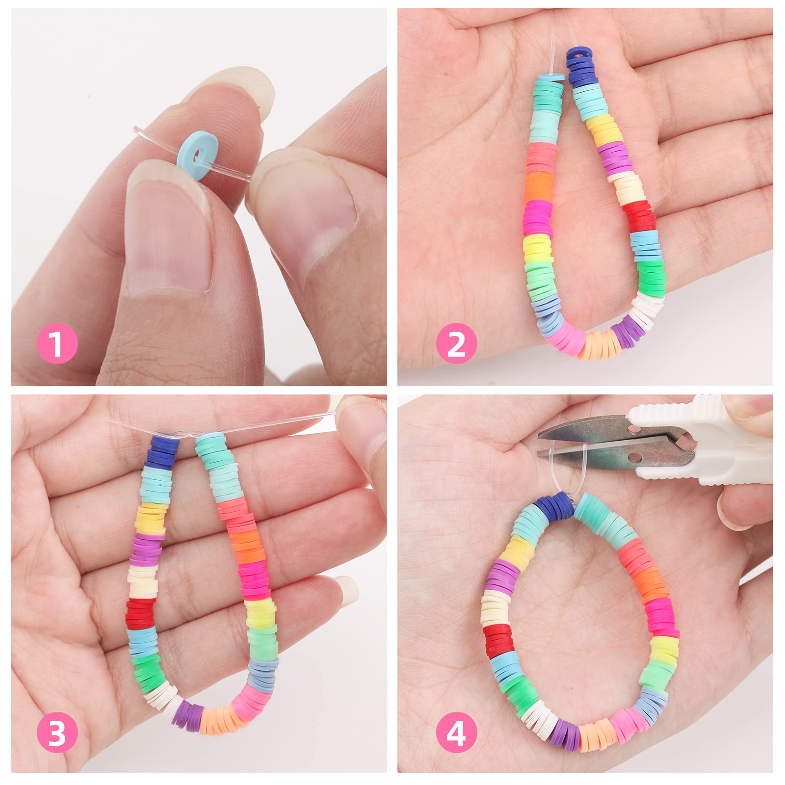4800 PCS 6MM Polymer Clay Fimo Rainbow Color Beads, Flat Disc Heishi Beads, Multicolor Polymer Beads with 2 Roll Elastic Thread and 1 Scissorsā¦