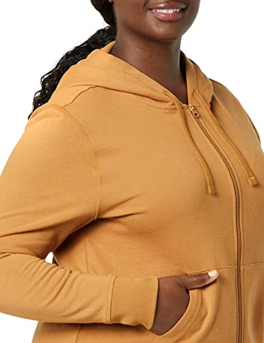 Amazon Essentials Women's French Terry Fleece Full-Zip Hoodie (Available in Plus Size), Dark Camel, Medium