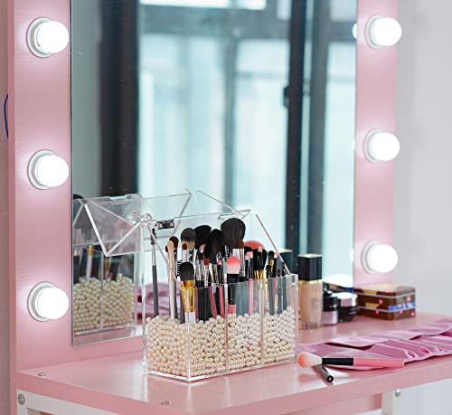 FOOCORDDY Covered Makeup Brush Holder with Dustproof Lid, Large Capacity Acrylic Clear Cosmetic Brush Storage Organizer for Vanity