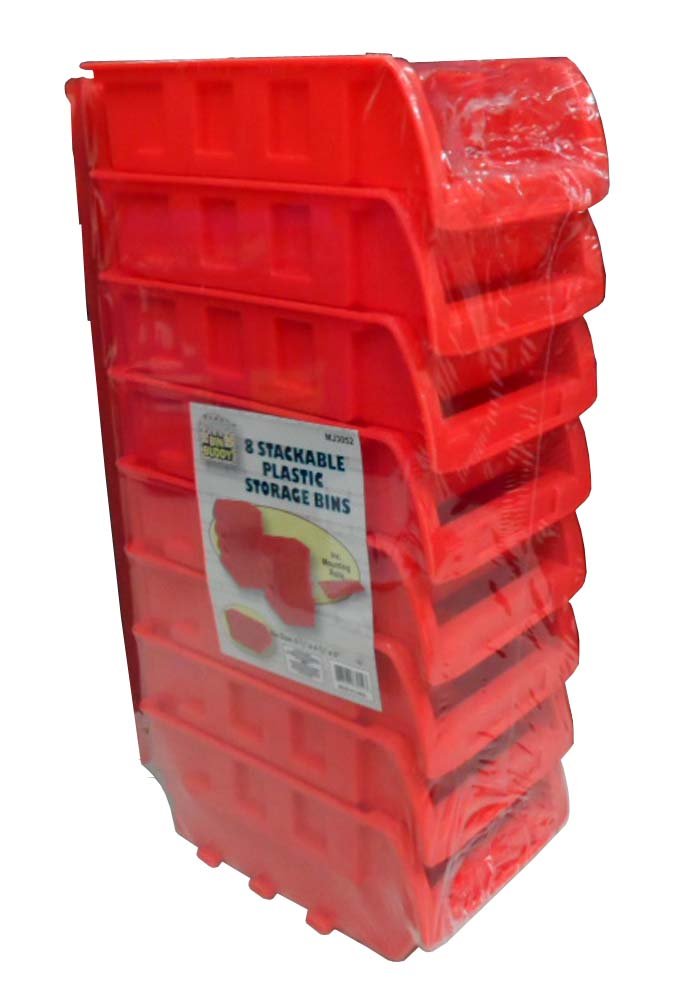 BIN BUDDY 8 Piece Stackable Storage Bins | Wall Mountable with Racks | Size Per 6.5" (16.5 cm) x 4.25" (10.8 cm) x 3" (7.6 cm) | Versatile Organization Tool
