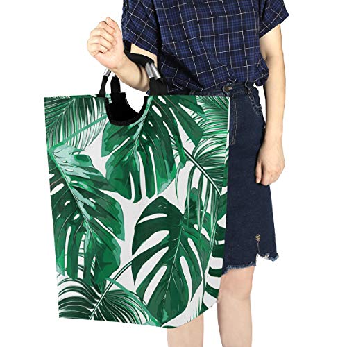 Tropical Palm Leaves Laundry Hamper Basket Bucket Foldable Dirty Clothes Bag Washing Bin Toy Storage Organizer for College Dorms, Kids Bedroom,Bathroom