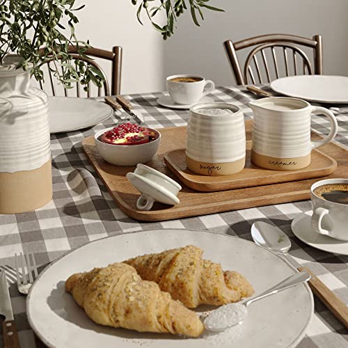 Barnyard Designs Ceramic Stoneware Sugar Creamer Set, 11oz Creamer Pitcher and Sugar Bowl with Lid, Vintage Farmhouse Sugar Creamer Dispenser Container Holder, Sugar Cube Dish Coffee or Tea, Ivory/Tan
