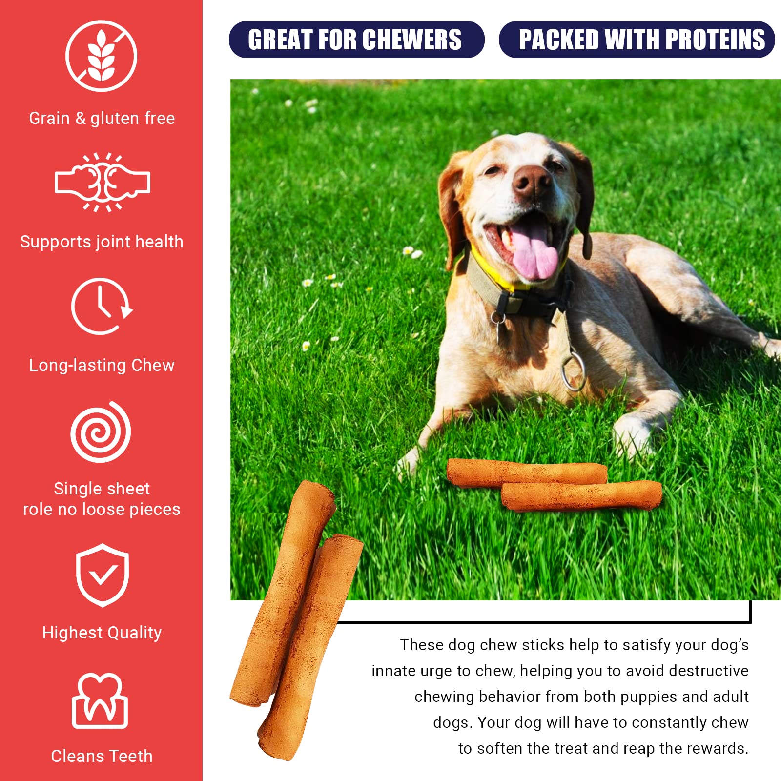 American Made Treat Co - Dog Treats, Peanut Butter Flavor Beef Rawhide Chip Rolls, Puppies to Seniors, Dental Dog Bone Alternative - 5β Rolls - 20 Pack