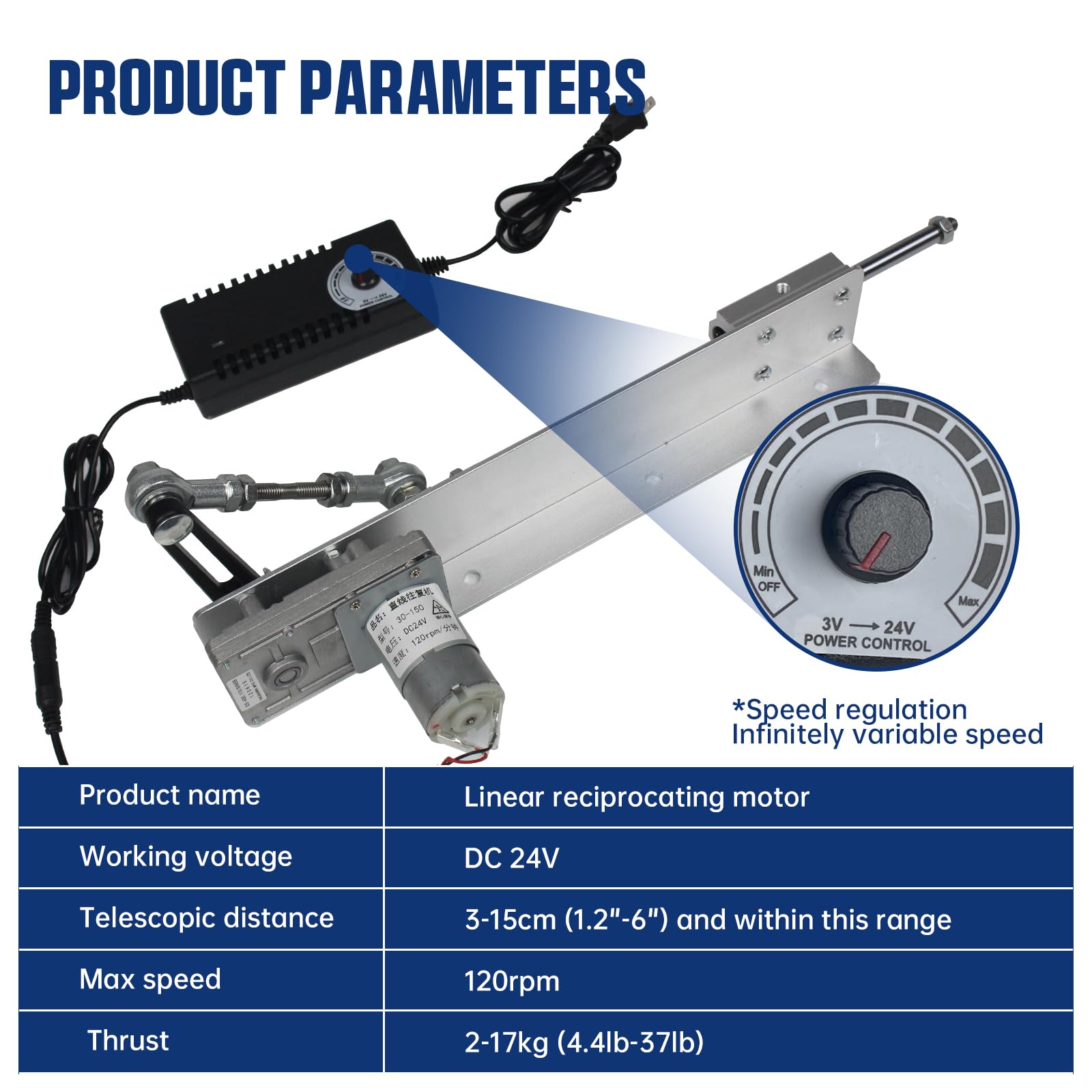 CNCTOPBAOS Reciprocating Linear Actuator Stroke 6 Inch 1.18"-6",Adjustable Telescopic Rocker Arm Mechanism Gear Motor DC24V Speed Regulation Adapter 120RPM 3-15CM