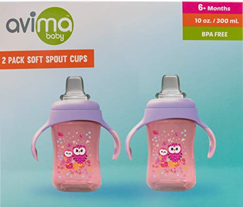 Avima Baby 10 oz Soft Spout Sippy Cups, Pink (Set of 2)