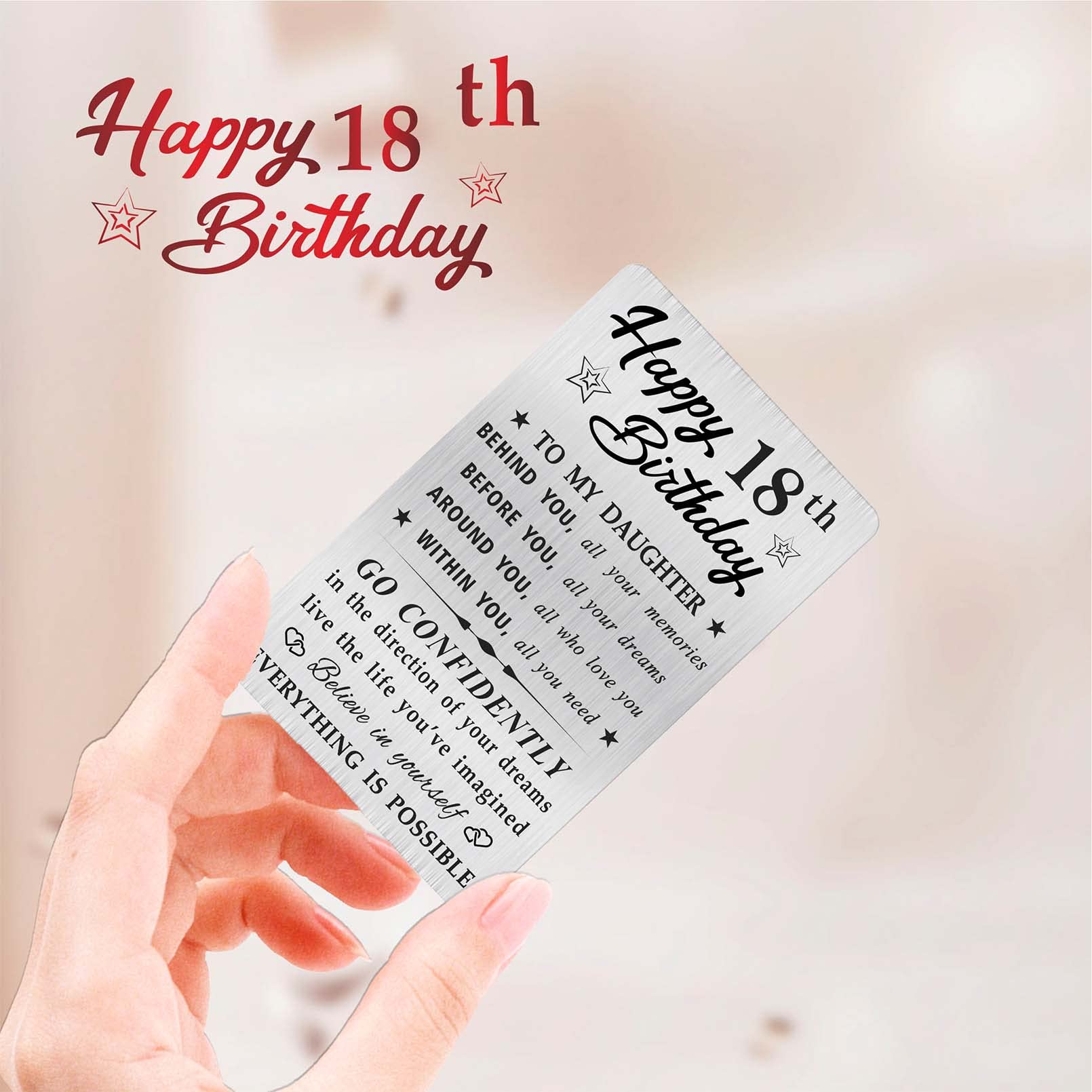 MOQIYXL 18th Birthday Card for Daughter, 18 Year Old Gifts for Daughter Engraved Wallet Card