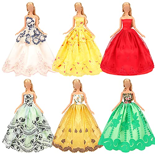 BARWA 5 Pcs Handmade Doll Clothes Wedding Gowns Party Dresses for 11.5 inch Dolls (A:5 Pcs Dresses(Random Style))