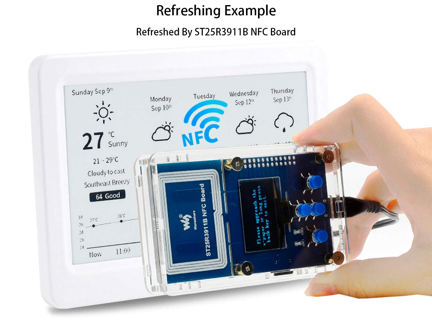Waveshare 7.5inch Passive NFC-Powered e-Paper No Battery Required No Messy Wiring Novel Passive NFC Tech Wireless Powering & Data Transfer APP Provided 800X480 Pixel,Black& White Color