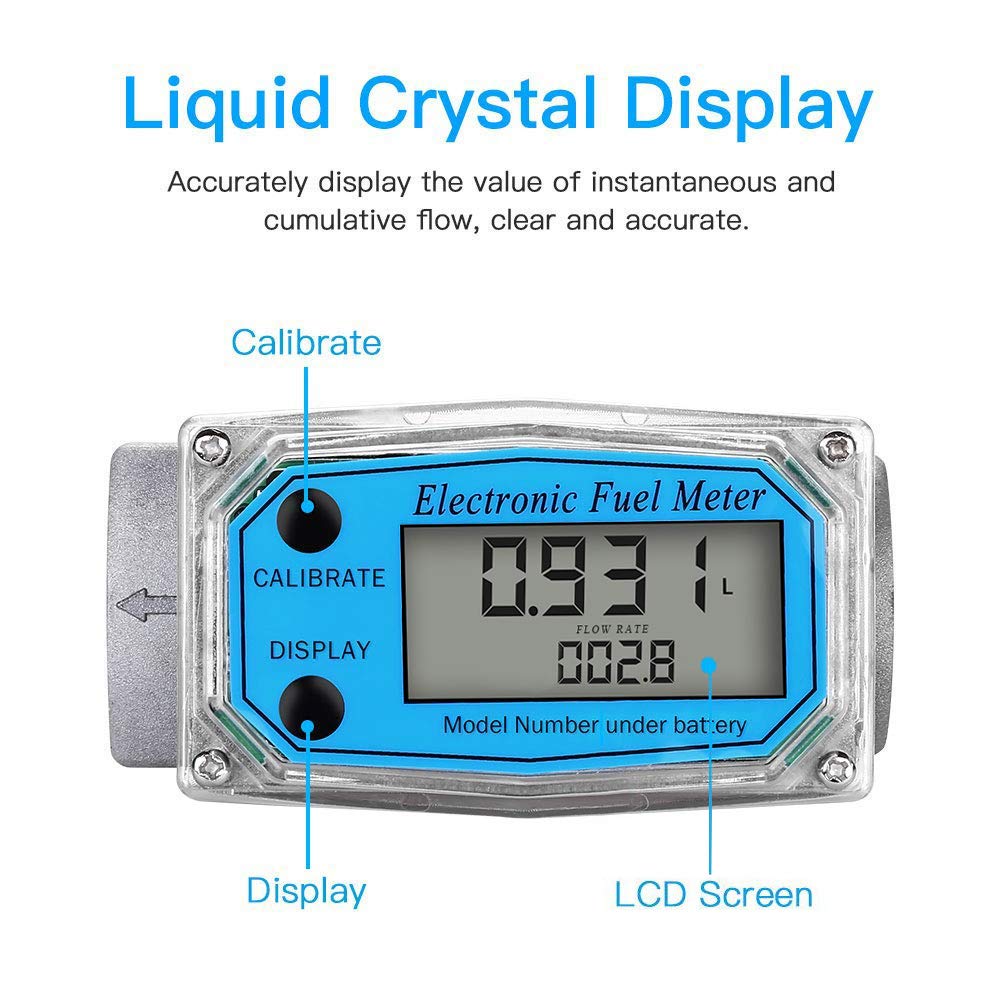 Digital Turbine Flow Meter,1″ Digital LCD Display with NPT Counter Gas Oil Fuel Flowmeter,Pump Flow Meter,Diesel Fuel Flow Meter for Measure Diesel, Kerosene, Gasoline