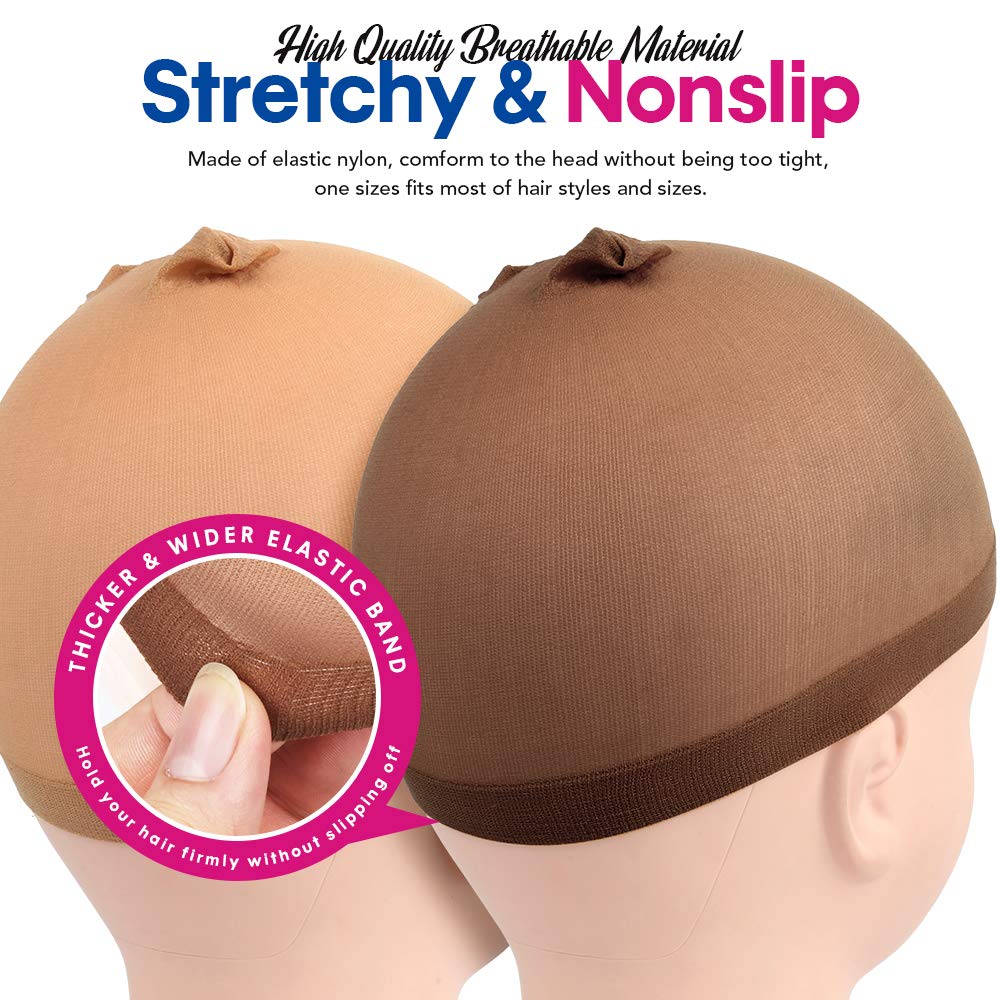 LEOBRO 10 PCS Wig Caps, Includes 4 PCS Brown Stocking Wig Caps, 4 PCS Light Brown Stocking Wig Caps, 2 PCS Black Mesh Net Wig Caps for Women Girl Kids Men, Cosplay Party Use