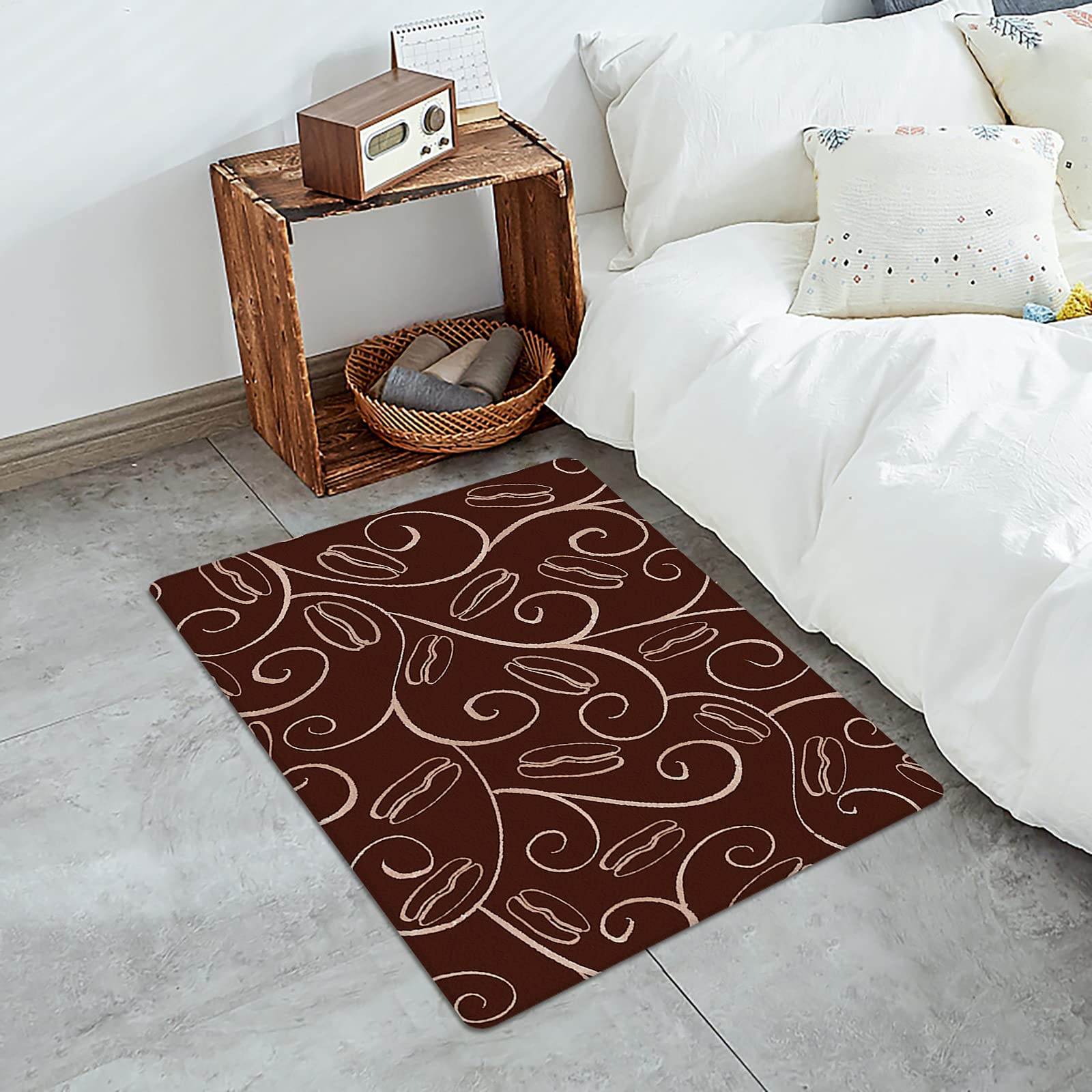 Abstract Coffee Bean Line Antifatigue Kitchen Bath Door Mat Cushioned Runner Rug, Washable Welcome Floor Sink Mat, Retro Brown Waterproof & Non-Slip Comfort Standing Doormat for Kitchen, 24"x36"