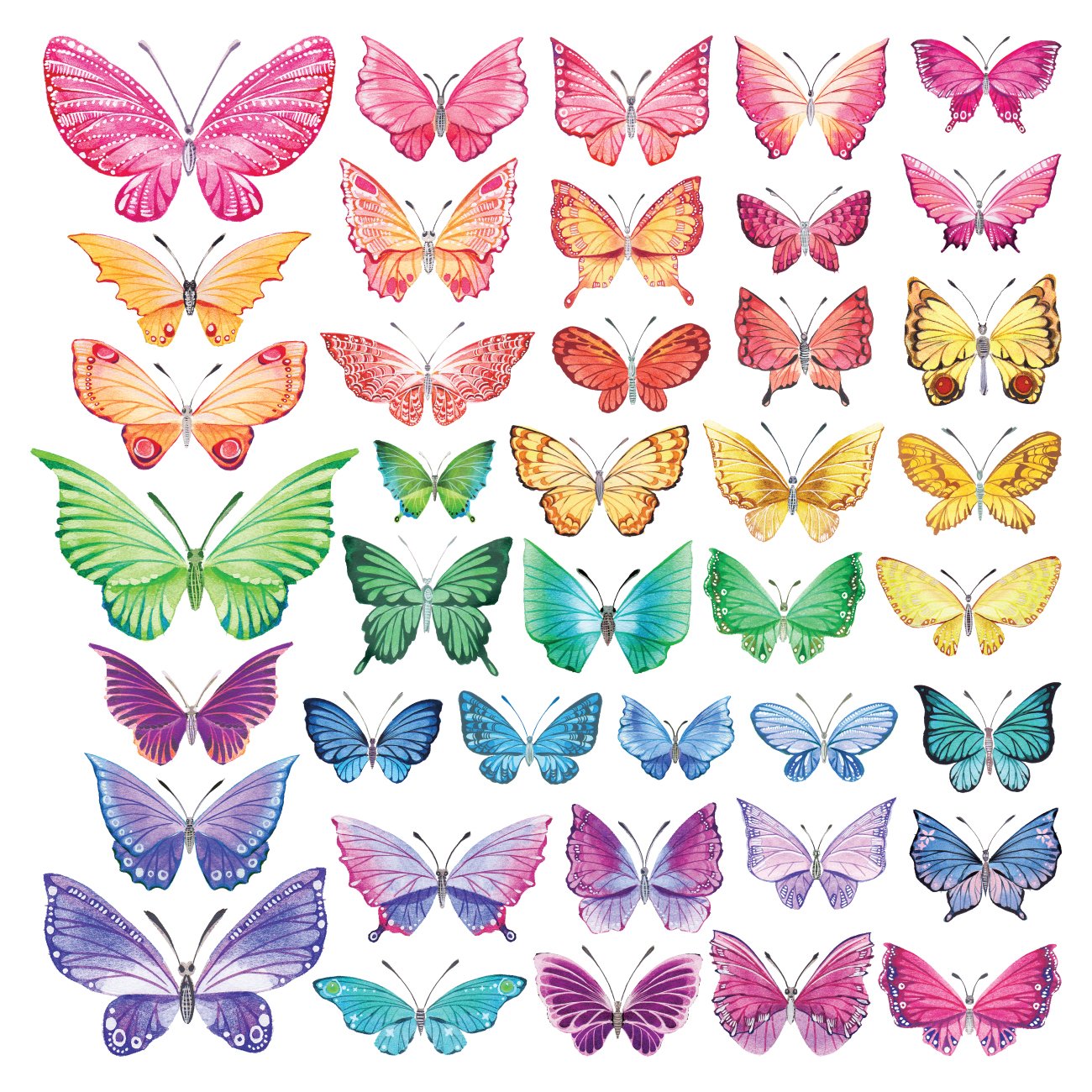 DECOWALL DS-8022 Watercolour Butterflies Kids Wall Stickers Wall Decals Peel and Stick Removable Wall Stickers for Kids Nursery Bedroom Living Room (Small) d?cor
