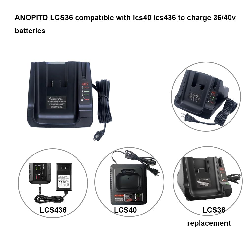 ANOITD 40V MAX Battery Fast Charger LCS40 LCS36 Replacement for Black and Decker 36V 40V Max Lithium Ion Tool Battery LBXR36 LST540 LBX2040 LCS1240 LBX1540 Compatible with Black Decker 40 Volt Charger