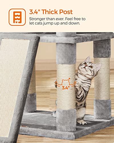 FEANDREA 67-Inch Multi-Level Cat Tree for Large Cats, with Cozy Perches, Stable, Light Gray UPCT18W